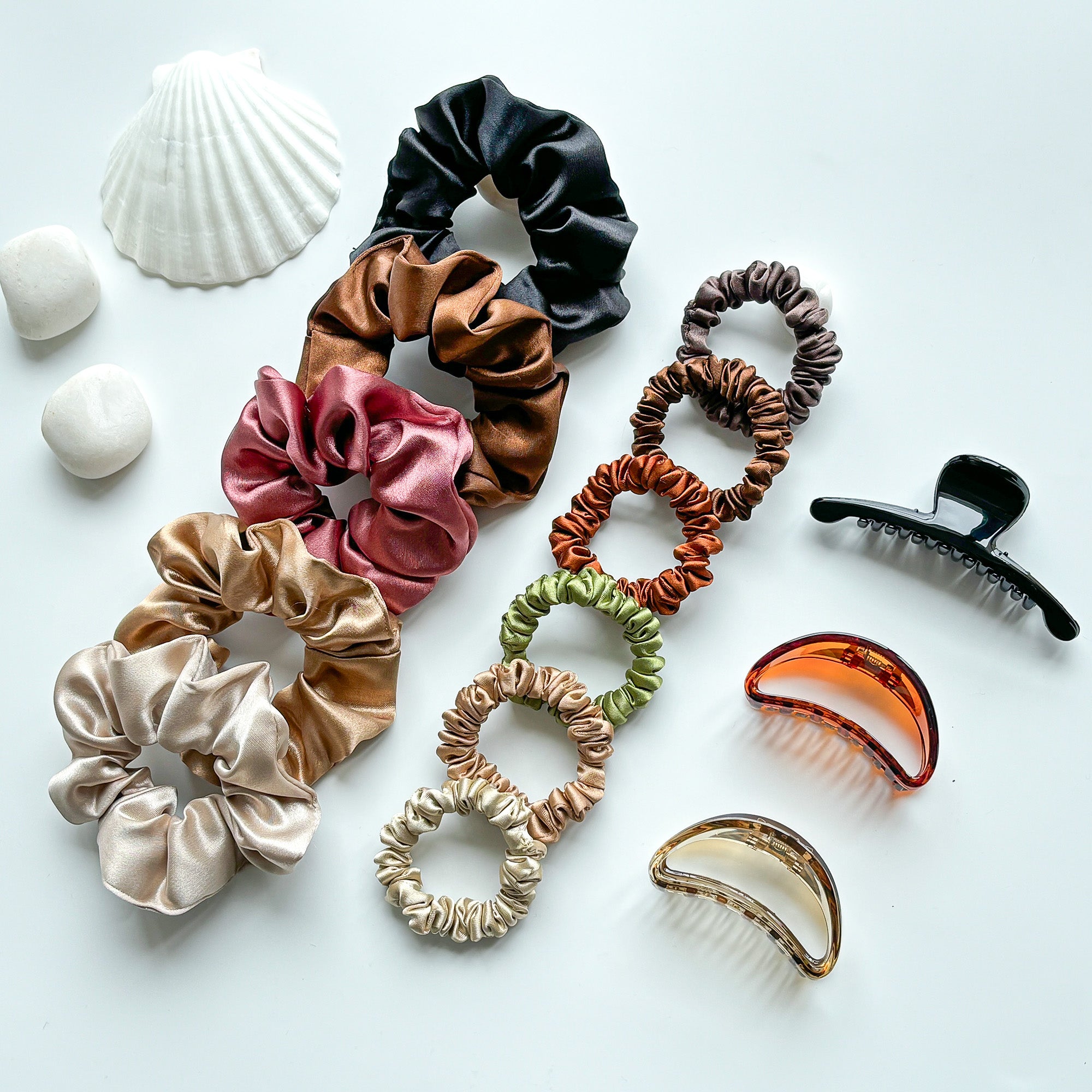 Luxury Scrunchies & Claws Clips Combo Pack - Earthy – silvrbear