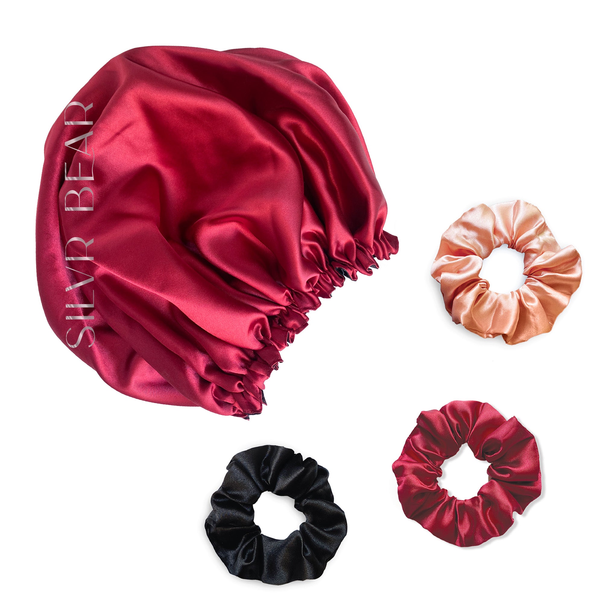 Satin Hair Bonnet - Reversible - Maroon + Black – silvrbear