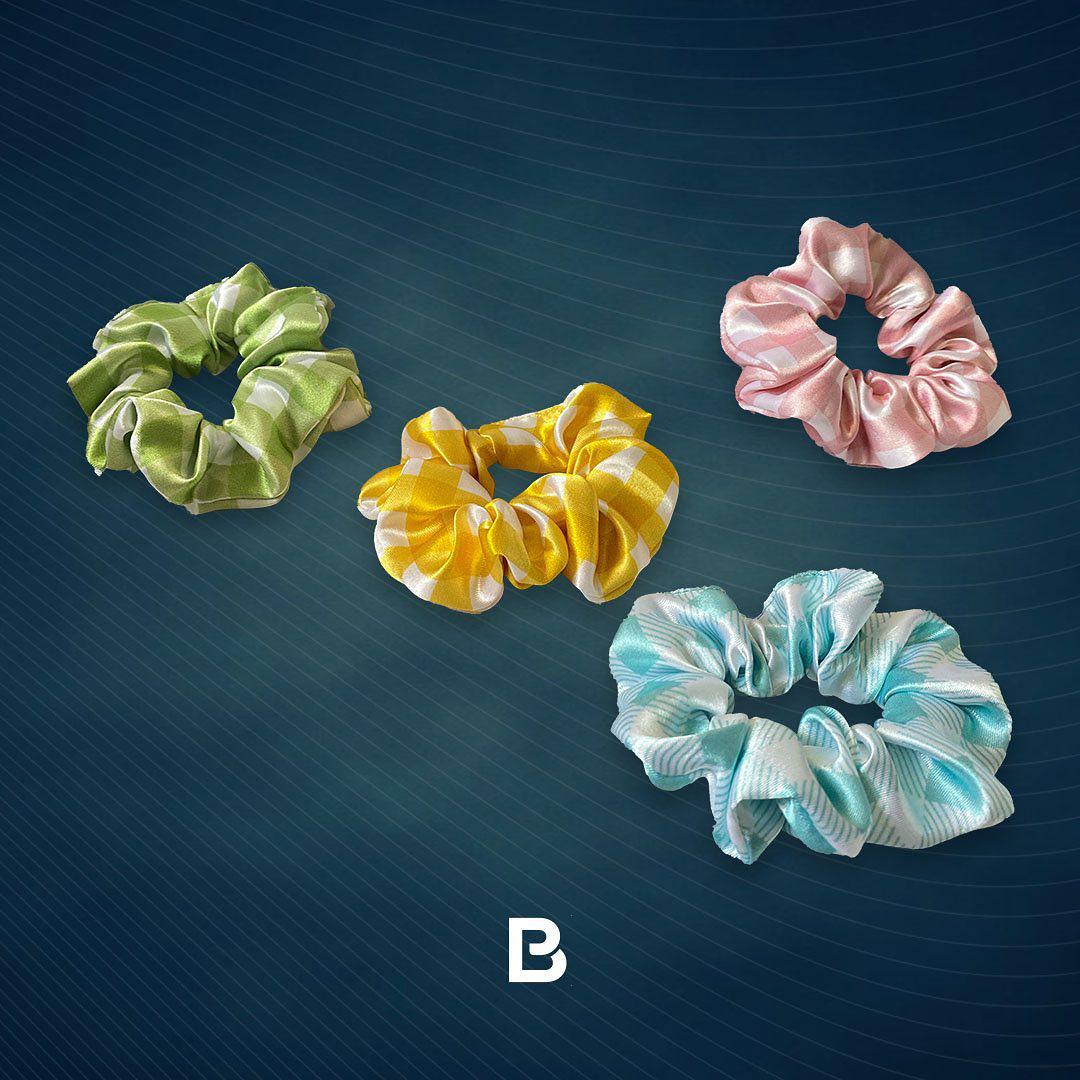 4 Printed Satin Scrunchies - Summer Checks – silvrbear